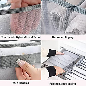 Wardrobe Clothes Organizer, 7 Grids Upgraded Washable Closet Organizers and Storage, Washable Jeans Compartment Storage Box, Foldable Drawer Mesh Separation Box for Jeans, Shirt, Skirt, Legging (3Pcs)