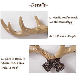 HY&GH Antlers Hook Wall Hooks/Hanger，Towel Hooks，Animal Shaped Hook，Resin Material Wall Home Decor，Deer Antler Holder 15.7" Long, 4.7" Tall and 1.57" deep 10 Hooks