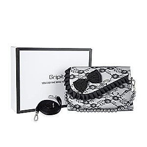 GripIt Lace Lolita Shoulder Crossbody Bag Bow-Knot Clutch Purses with Pearl Handle Chain for Women Girls Party Evening Handbag,Black