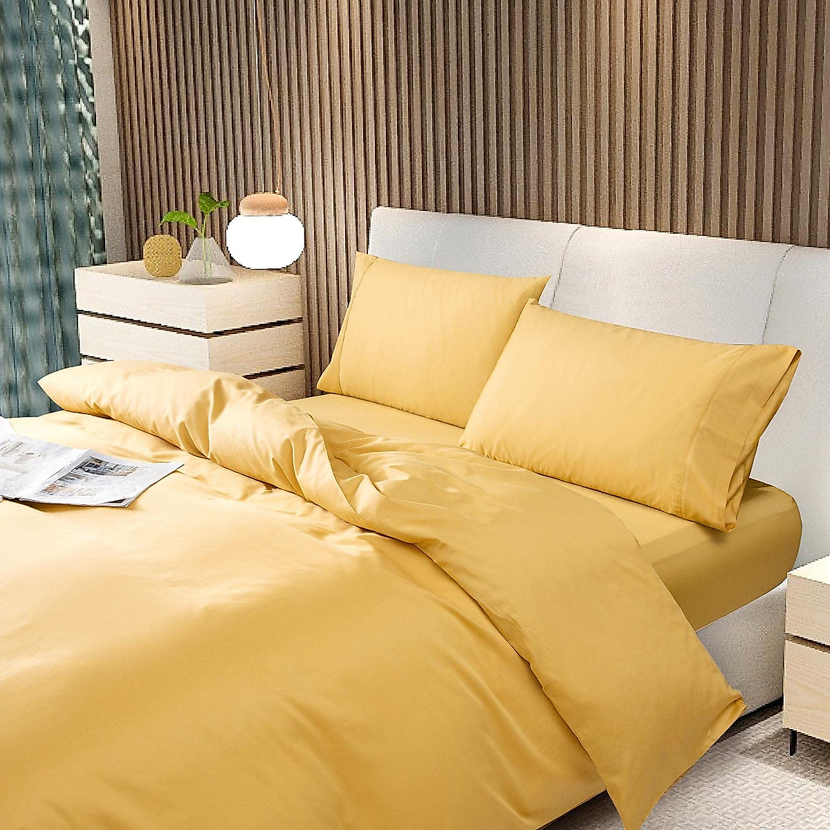 JamRest Duvet Cover Twin Size Zipper Closure (68"x90"), Ultra Soft Breathable Microfiber Comforter Cover, Luxury Hotel Bedding 3pcs Set (1 Duvet Cover & 2 Pillowcases), Yellow