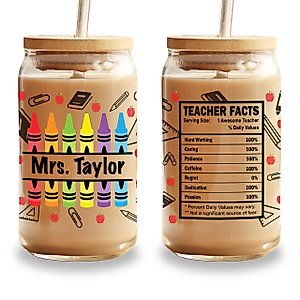 Personalized Teacher Tumbler Iced Coffee Glass Cup - Perfect End of School Year Student Appreciation Thank You Gift with Bamboo Lid and Straw for Teachers, Bulk Discounts Available - Libbey