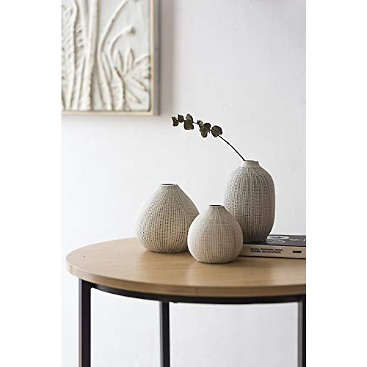 White Stoneware Vases with Textured Black Polka Dots (Set of 3 Sizes)