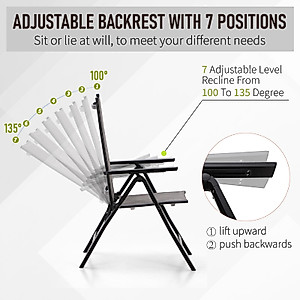 PHI VILLA Patio Dining Chairs Set of 2, Portable Outdoor Dining Chairs Padded Folding Patio Chairs Aluminum with Adjustable High Backrest for Terrace, Porch, Poolside, Yard