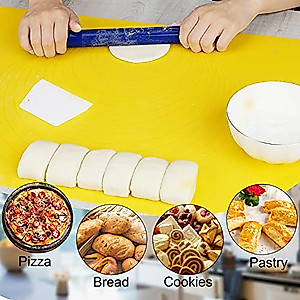 Silicone Baking Mat Silpat Pie Rolling Mat With Plastic Dough Scraper Non Stick Pastry Mat For Rolling Dough With Measurement Large Silicone Baking Mat Macaron Bread Cookies Pizza Mat(YELLOW)