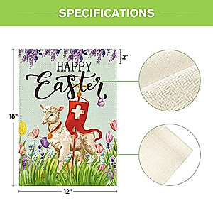AVOIN colorlife Happy Easter Lamb of God Garden Flag 12x18 Inch Double Sided Outside, Hunt Meadow with Cross Floral Pascha Yard Outdoor Decoration