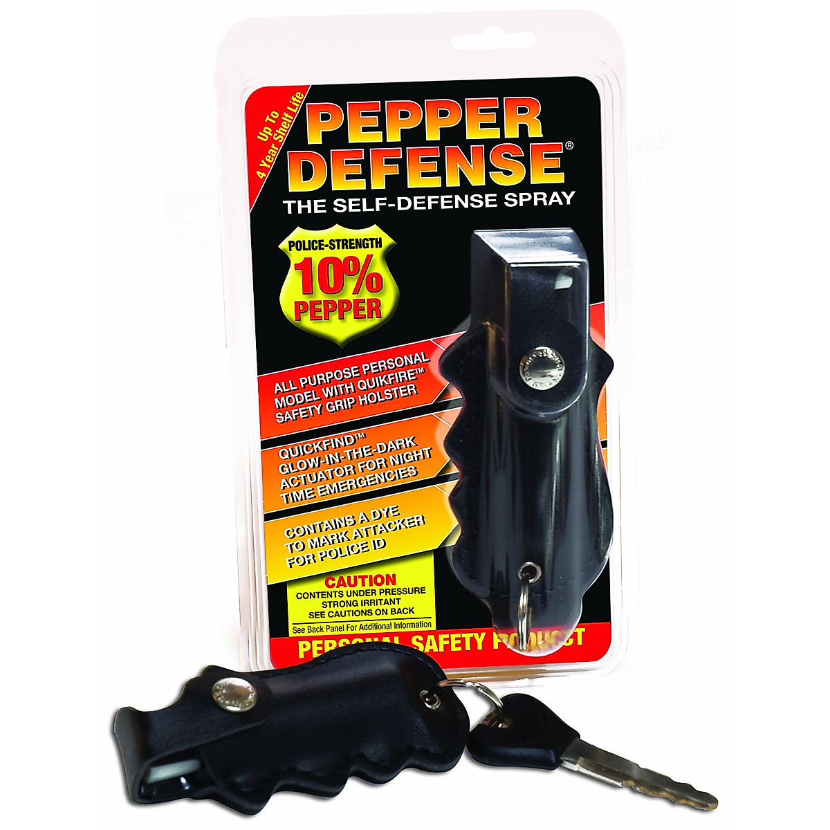 Pepper Defense 1/2 oz. Pepper Spray with Grip Holster and Keychain Attachment - Safety Twist Lock Glow Trigger - Maximum Strength 10% OC Formula - Self Defense Personal Protection (Black 2-Pack)