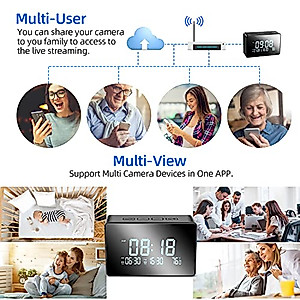 XDL-POWER Hidden Camera Clock 1080p WiFi Spy Camera 3 in 1 Nanny Cam with Night Vision,Dual Alarm Clocks,Room Thermometer,Motion Detection Alert,Loop Recording