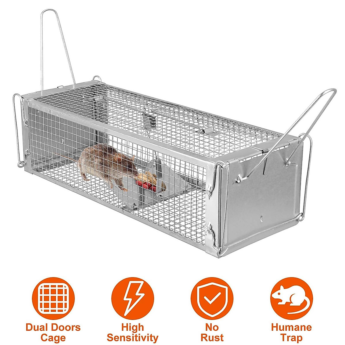 Humane Rat Trap, Mouse Traps Work for Indoor and Outdoor, 16x6x4 Inch Small Rodent Chipmunk Squirrel Trap and Other Live Animal Cage Catch and Release for Kitchen Yard Garage