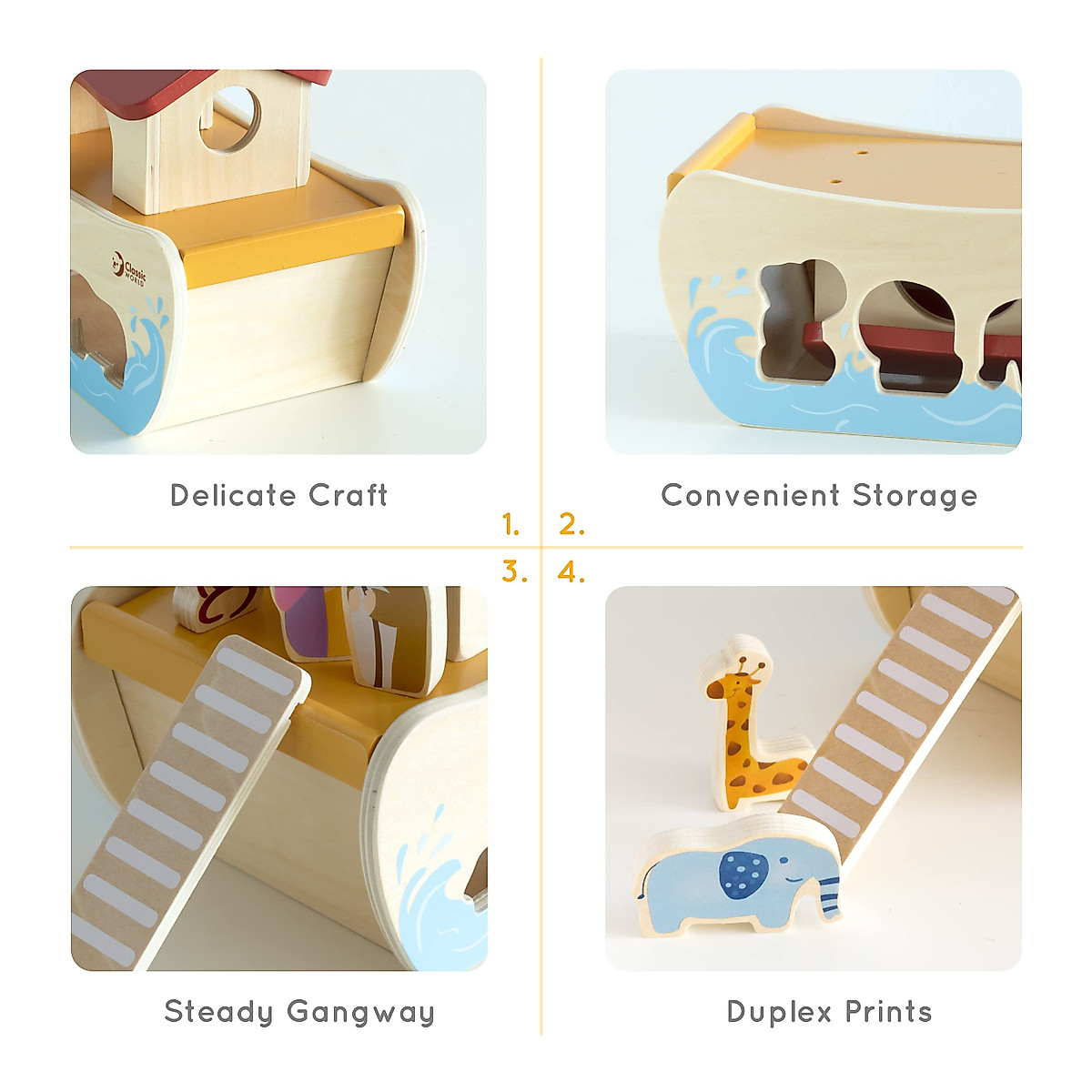 Classic World Noah's Ark Shape Sorter Premium Wooden Toy for Kids Wooden Noahs Ark Toy