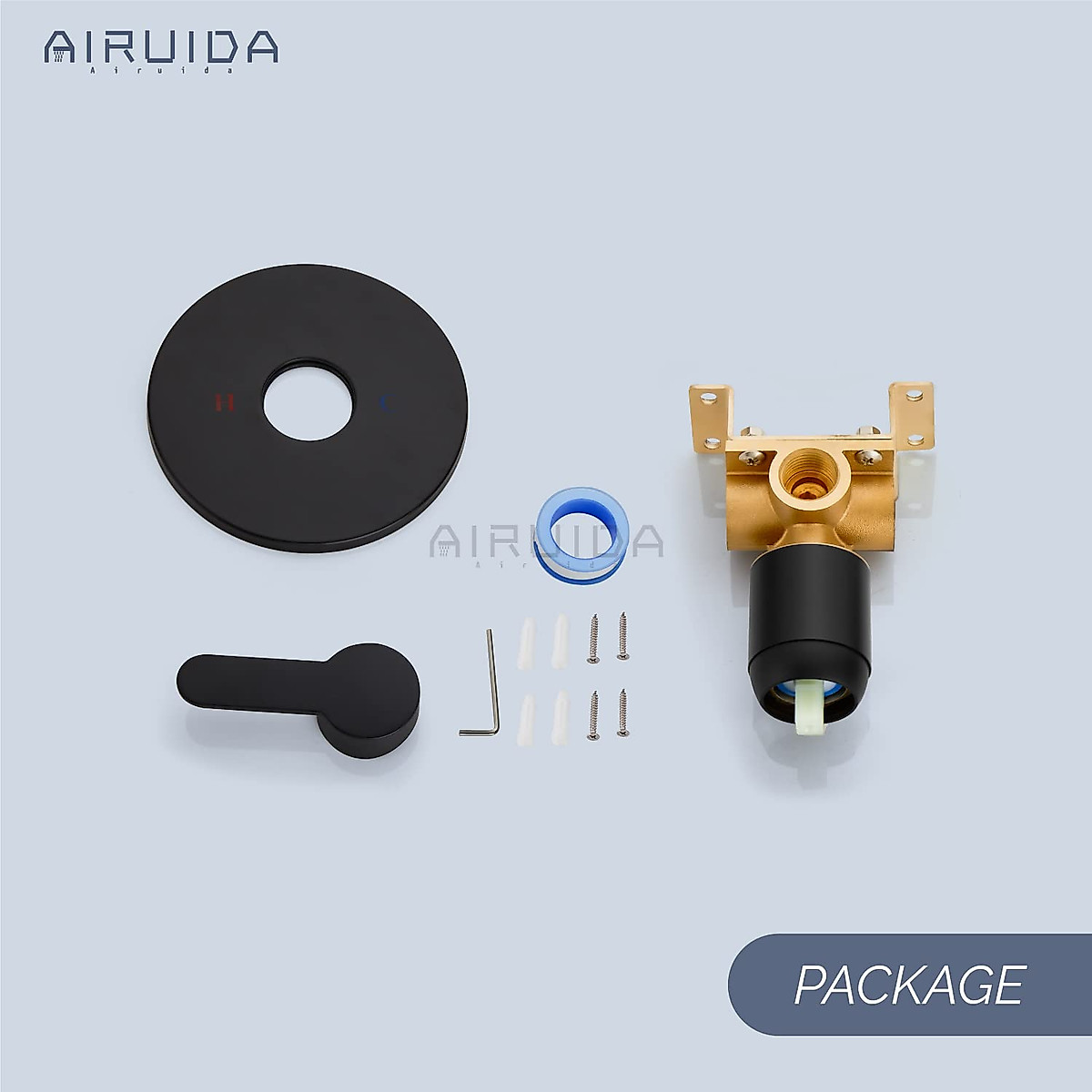 Airuida Matte Black Shower Valve Round Single-Function Shower Handle Valve Trim Kit Shower Valves Wall Mount Shower Rough-In Valve Bathroom Trim Kit Single Handle Shower Valve Mixer Female Thread