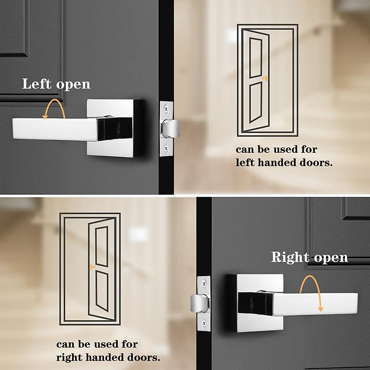 Probrico 5 Pack Hall & Closet Passage Door Levers Non-Locking Polished Chrome Handleset Keyless Feature Modern Square Door Handles Interior Heavy Duty Hardware