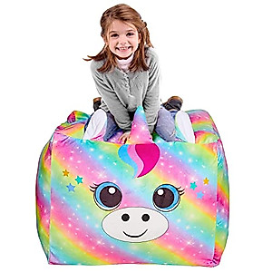 MHJY Bean Bag Cover Stuffed Animals Storage Unicorn Beanbag Chair Cover for Kids Toys Storage Bag Toy Organizer Cover (No Beans)