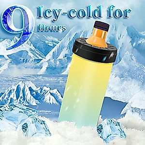 Focily Insulated Can Cooler 24 Oz Double-Walled Stainless Steel Skinny Can Cooler Slim Can Insulator For 24 / 25 Oz Cans Tall Boy & Bomber Bottle (light blue & yellow)