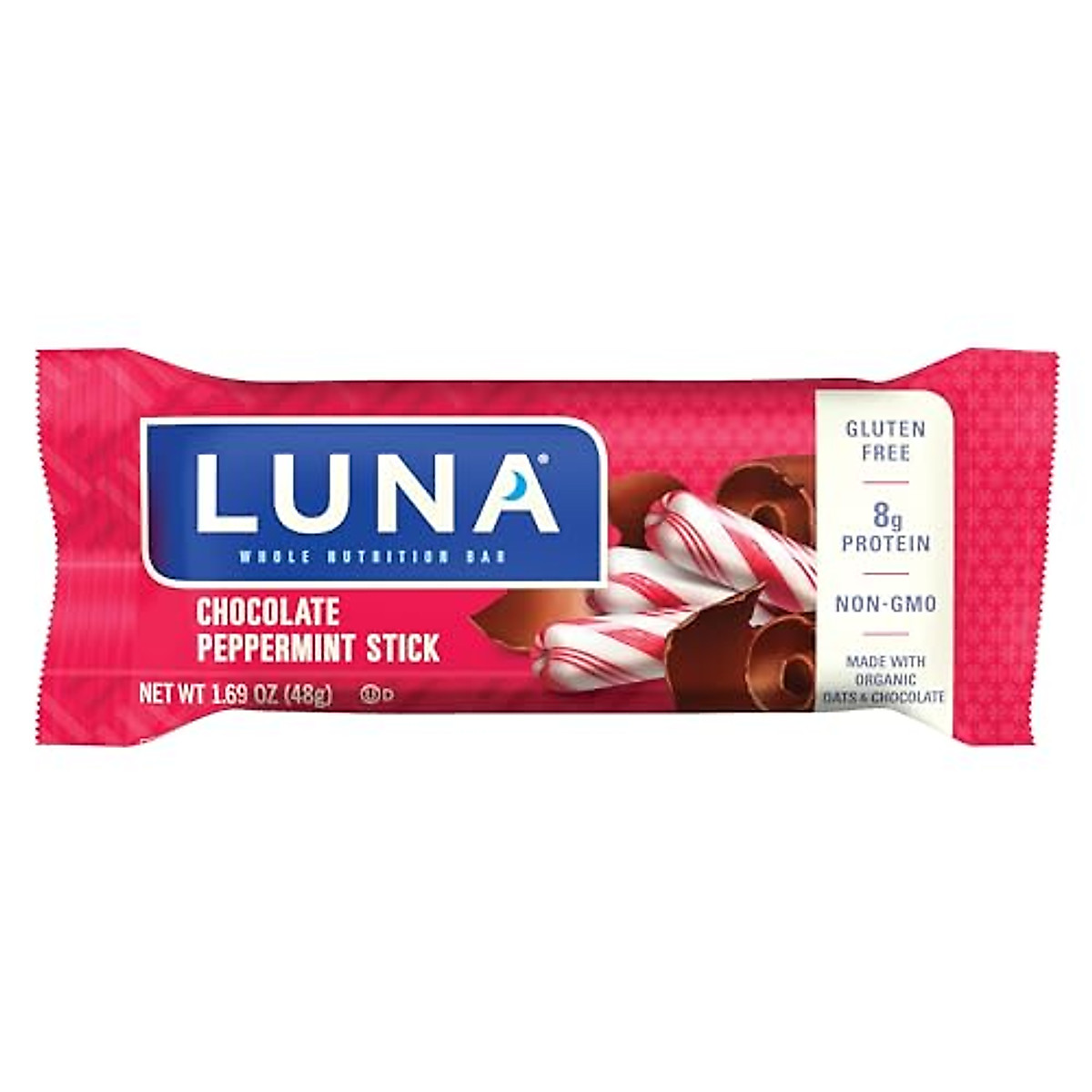 LUNA Bar - Chocolate Peppermint Stick - Gluten-Free - Non-GMO - 7-9g Protein - Made with Organic Oats - Low Glycemic - Whole Nutrition Snack Bars - 1.69 oz. (12 Pack)