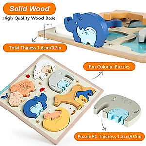 TOGELIN Wooden Puzzles for Toddlers 1-3, Baby Puzzles, Montessori Toys for Kids, Preschool Learning Toys for Boys and Girls-Animal & Tool