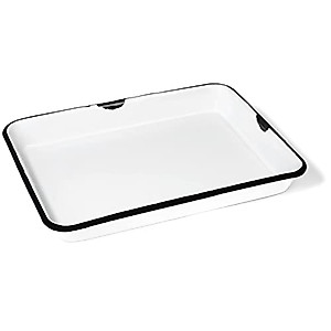 Red Co. 11 x 9 Enamelware Metal Classic 2 Quart Rectangular Serving Tray, Distressed Aqua/Black Rim