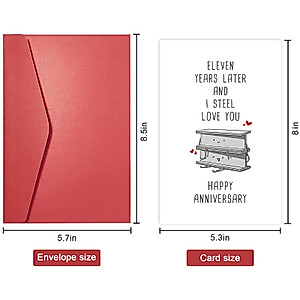 SuperShunhu Funny 11 Years Anniversary Card, 11th Anniversary Card for Him Her, Steel Anniversary Pun Card for Husband or Wife, Eleven Years Later and I Steel Love You