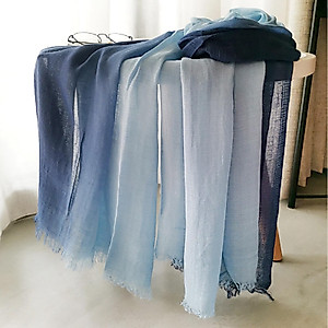 ANIDL Cotton Linen Fashion Scarf,Gradient Two-tone Four Season Scarf Shawl Beach Gauze,Long Lightweight Travel scarf 75"×35" (Light blue + Royal blue)