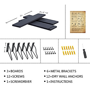 Inforth Wall Shelves, Wood Wall Mounted Shelves for Wall Storage, Floating Shelves for Wall Display with Metal Bracket, Hanging Shelves for Bedroom Kitchen Living Room (Black, 17 Inches)