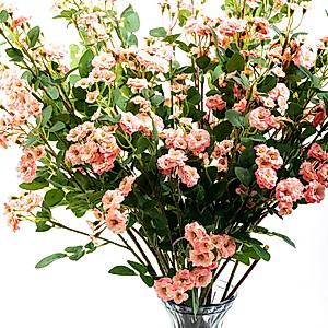 MAIMENG Pink Small Roses,Mini Roses Silk Flowers Set of 6 for Home Decorations Centerpieces Wedding Arrangement Bouquet DIY Floral Decor Autumn Decor with Stems