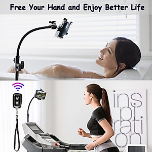 Phone Tripod, Phone Video Stand with Remote, Height Adjustable Ball Head, Gooseneck Phone Floor Holder for iPhone15, iPhone15 Plus, iPhone15 Pro, iPhone15 Pro Max, iPhone 14,14 Pro, Plus, 13, 12, 11