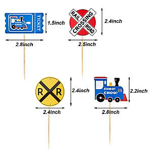 48 Pieces Railroad Party Crossing Decoration Railroad Train Crossing Cupcake Toppers Steam Train Cupcake Picks for Birthday Party Railway Steam Train Theme Party
