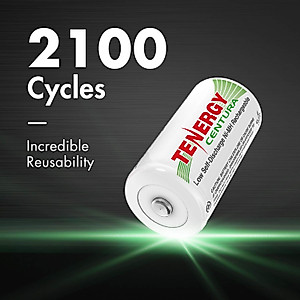 Tenergy Centura NiMH Rechargeable C Batteries, 4000mAh C Battery, Low Self Discharge C Cell Battery, Pre-Charged C Size Battery, 2 Pack
