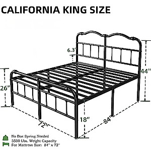 RLDVAY Cal King Bed Frame with Headboard and Footboard, 18 Inch High, Heavy Duty California King Bed Frame with Headboard, No Box Spring Needed, Under Bed Storage, Easy Assembly, Noise-Free, Black