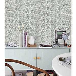 Green leaf wallpaper Green peel and paste wallpaper Self-adhesive wallpaper Green wallpaper Modern natural leaf wallpaper Waterproof removable leaf wallpaper Home decoration wallpaper 17.7”×197”
