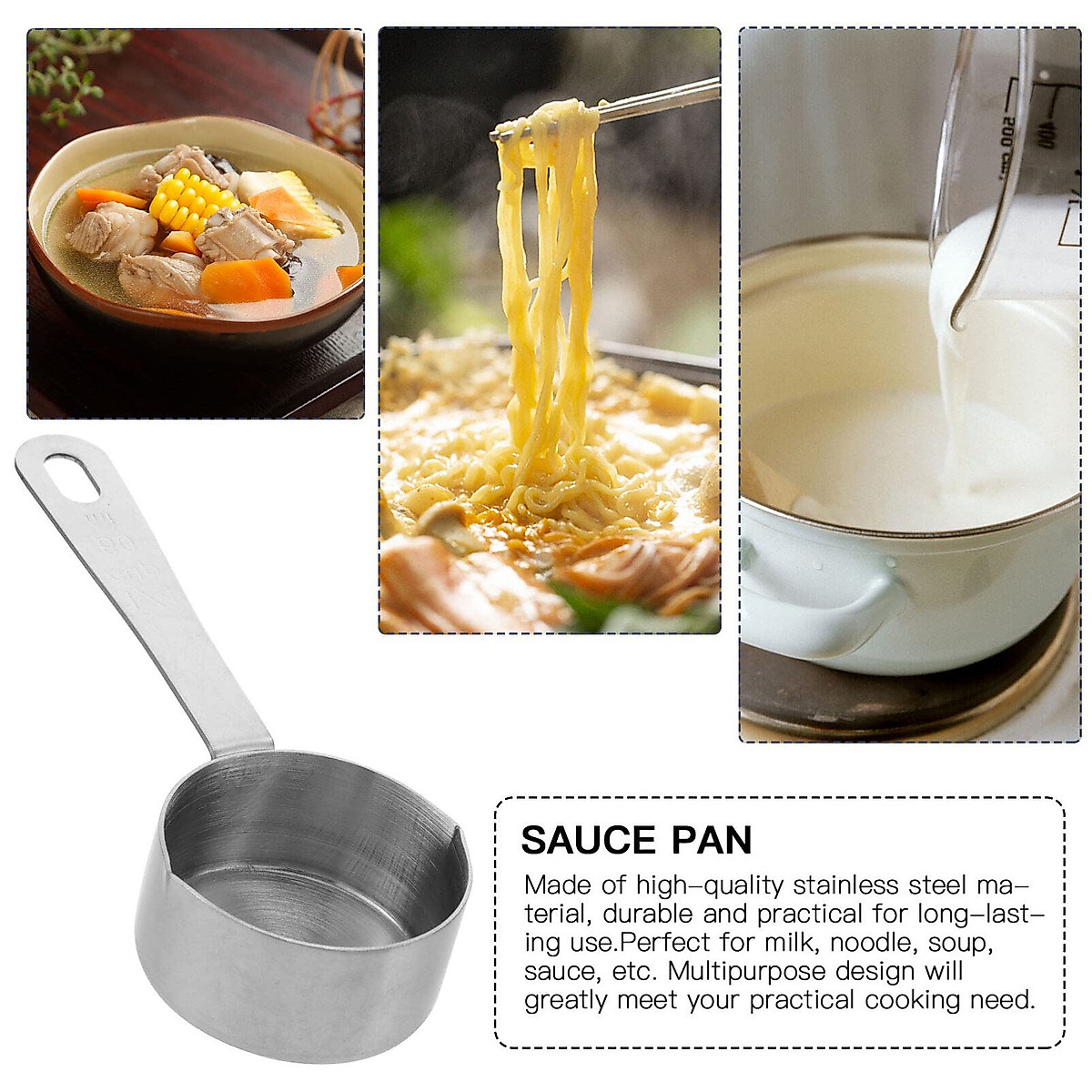 Noodles Cooker Pot Sauce Pan Stainless Steel Saucepan Butter Warmer Measuring Pan Milk Warmer Pot with Dual Pour Spout Sauce Pot Cooking Pot for Kitchen Butter Warming 60ml