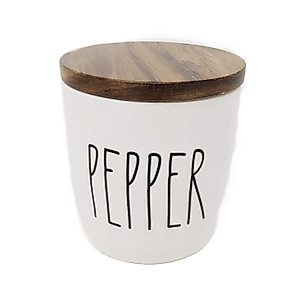 Rae Dunn SALT & PEPPER Cellars with Wood Lids - Ceramic with Large Lettering
