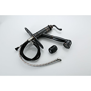 Derengge Single Handle Kitchen Sink Faucet,Oil Rubbed Bronze Pull Out Kitchen Faucet with Deck Plate,1 Hole or 3 Hole Installation,F-825-KG ORB