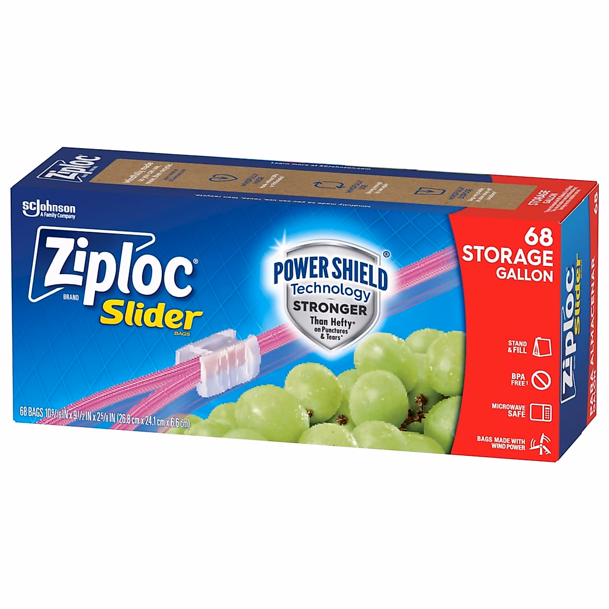 Ziploc Gallon Food Storage Slider Bags, Power Shield Technology for More Durability, 68 Count