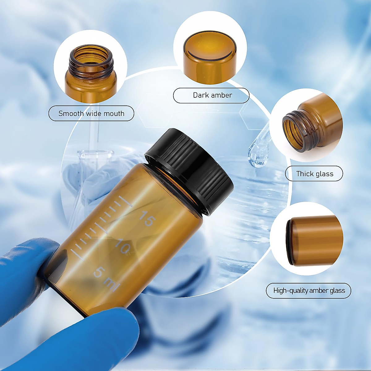 Njvial 36Pcs 20ml Small Amber Glass Vials with Lids and Scale Lab Sample Vials Empty Refillable Perfume Travel Mini Glass Graduated Measuring Bottles with Screw Caps for Essential Oils