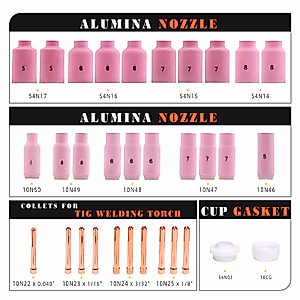 55 PCS TIG Torch Kit TIG Gas Lens Collet Body Welding Torch Stubby Kit Fit WP-17 WP-18 WP-26 TIG Welding Torch