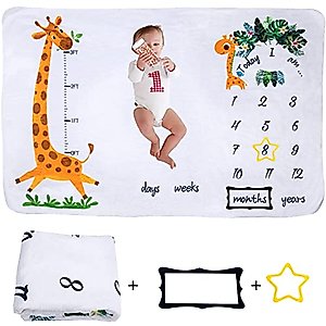 CoFashion Newborn Milestone Blanket for Photograph Blankets - 60"x40" Giraffes Blanket for Baby Girl Shower Gifts - First Year Calendar Growth Chart