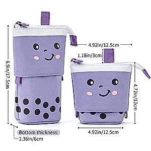 ANGOOBABY Standing Pencil Case Cute Telescopic Pen Holder Kawaii Stationery Pouch Makeup Cosmetics Bag for School Students Office Women Teens Girls Boys (Purple)