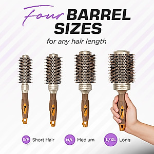 Fagaci Professional Large Round Brush with Natural Boar Bristles for Blow Drying, Nano Technology Ceramic+Ionic for Hair Styling, Volumizing and Healthy Hair - 4 Styling Clips Included