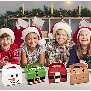 Gift Boutique 24 Pack Christmas Treat Boxes Xmas Cardboard Party Favor Gable Paper Box Santa Elf Snowman Reindeer for Wrapping Classroom Supply Fill with Candy Treats Cookies Cupcake Goodies Prize