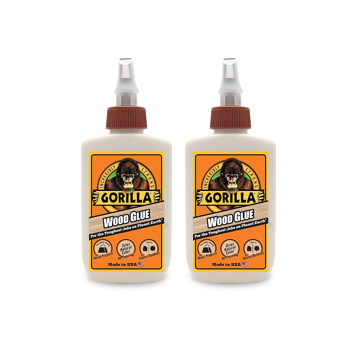 Gorilla Wood Glue; 4 Ounce Bottle; Natural Wood Color; (Pack of 2)
