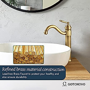 Antique Brass Single Handle Bathroom Sink Faucet Brushed Brass Long Reach Bathroom Faucet Mixer Tap Brushed Brass Pop Up Drain Without Overflow Included Hot and Cold Water