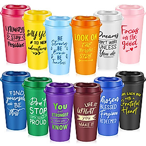 FillTouch 12 Pcs Employee Appreciation Cups Appreciation Gifts 16 oz Reusable Plastic Coffee Cups with Lids Team Gift for Staff Coworkers Teacher Thanksgiving Christmas Gifts (Bright Color)