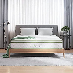 Novilla Queen Mattress, 12 Inch Gel Memory Foam Hybrid Mattress with Pocketed Coil for Pressure Relief & Motion Isolation, Medium Firm Mattress Queen in a Box, Amenity