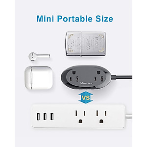 Meauvan Power Strip Surge Protector: 5ft Extension Cord with USB Ports and 2 Outlets, 2 USB A and 1 Type C 5V 3.1A, Flat Plug Power Strip for Nightstand Desktop Home Office