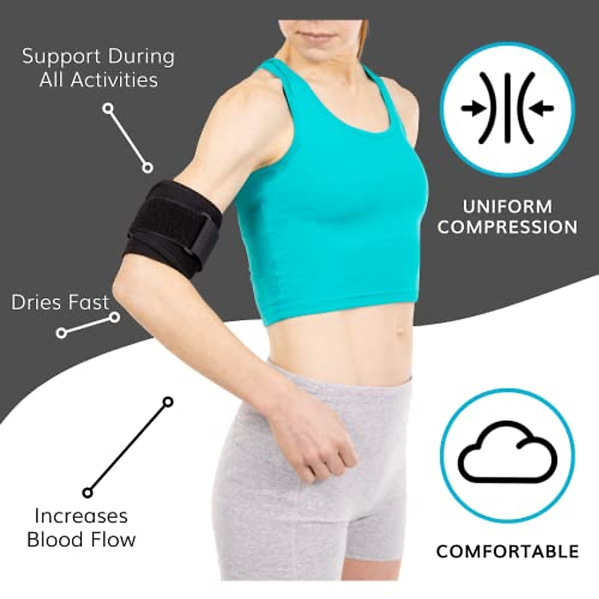 BraceAbility Bicep Band - Upper Arm Compression Sleeve Support Brace for Tendonitis Treatment, Tears, Swelling Relief, Injuries, Tendon Rupture, Brachii Muscle Strains, Tricep Pain Wrap (One Size)