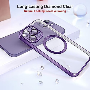 ICREEFUN for iPhone 14 Pro Max Case Clear with MagSafe Full Protection Case Compatible with Camera Lens Protector Elegant Anti-Scratch Case Cover 6.7 Inch - Deep Purple