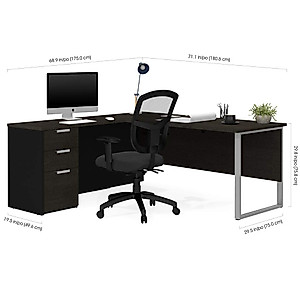 Bestar Pro-Concept Plus L-Shaped Desk with Drawers, Deep Grey & Black