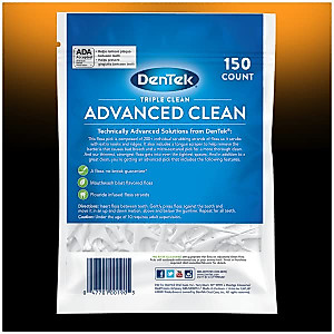 DenTek Triple Clean Advanced Clean Floss Picks, No Break & No Shred Floss, 150 Count (Pack of 2)
