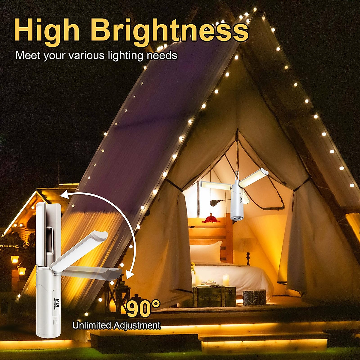 Foldable Rechargeable Camping Lantern, 3 Lighting Modes with 3500mAh Rechargeable Battery, IP65 Waterproof Portable Lanterns for Power Outages, Hiking, Hurricane, Emergency, Home