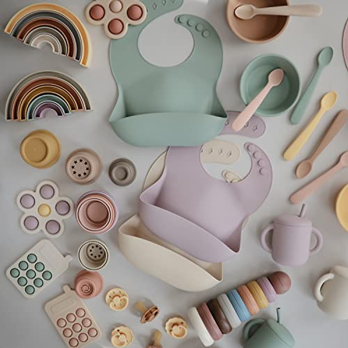 mushie Silicone Baby Feeding Spoons | 2 Pack (Blush/Shifting Sand)